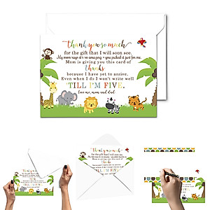 Paper Clever Party 25 Jungle Baby Thank You Cards Pack – Cute Baby Shower Notes with Envelopes, Prefilled Message, Customizable Blank Stationery, Gender Neutral, New Parents Gift Ideas