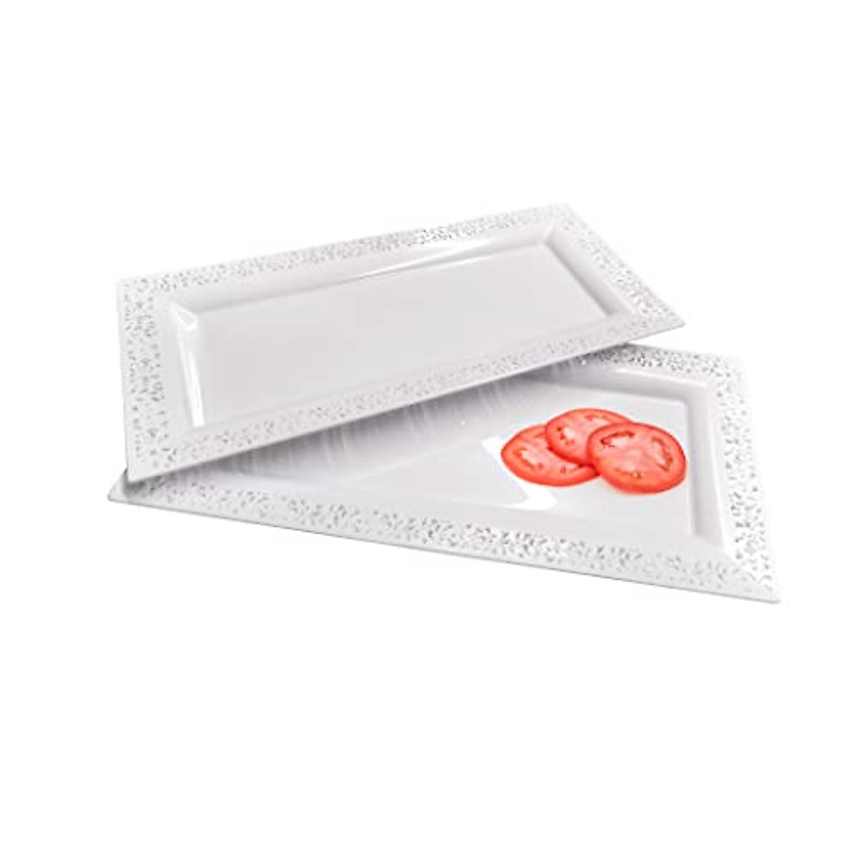 Yumchikel- Serving Tray Plastic for Party, 14" x 7.5" Platters for Serving Food, White Food Tray for Snacks, Food, Cookies, Set of 4, BPA Free