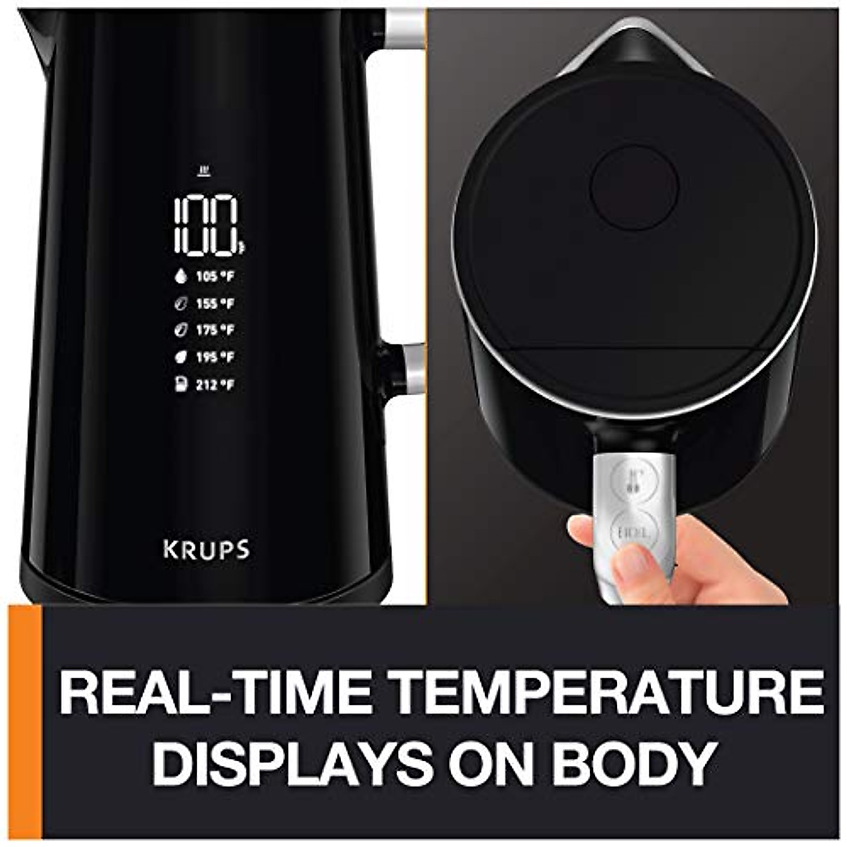KRUPS BW801852 Smart Temp Digital Kettle: Prepare tea and coffee. Full Stainless Interior and Safety Off, 1.7-Liter, Black