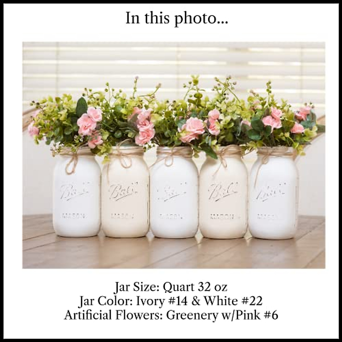 Set of 5 - Painted Distressed Mason Jars - Choose Pint 16 oz or Quart 32 oz, You Choose Jar Colors, Artificial Flowers Optional, Mason Jar Centerpiece Set, Boho Chic Baby Shower Centerpiece for Girls
