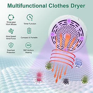 Portable Clothes Dryer Electric Multifunctional Clothe Dryer Heated Foldable Drying Rack Airer with Timer UV Sterilization Compact Clothes Dryer Machine for Apartments RV Travel