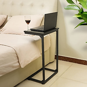 AMHANCIBLE C Shaped End Table Set of 2, Couch Tables That Slide Under, TV Trays, Side Tables for Living Room, Snack Table for Small Space, Black HET02BBK