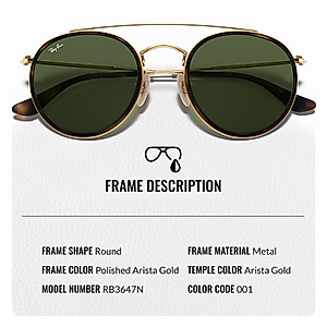 Ray-Ban RB3647N Round Double Bridge Square Shape Sunglasses With Eyewear Kit Bundle - Adjustable Nose Pads - Ideal Formal and Casual Wear Square Sunglasses