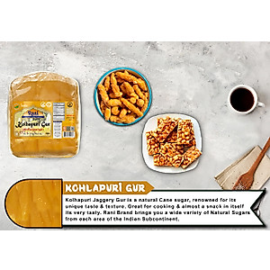 Rani Kolhapuri Gur (Jaggery) 1kg (2.2lbs) ~ Indian Unrefined Raw Cane Sugar, No Color added, Gluten Friendly | Vegan | NON-GMO | No Salt or fillers