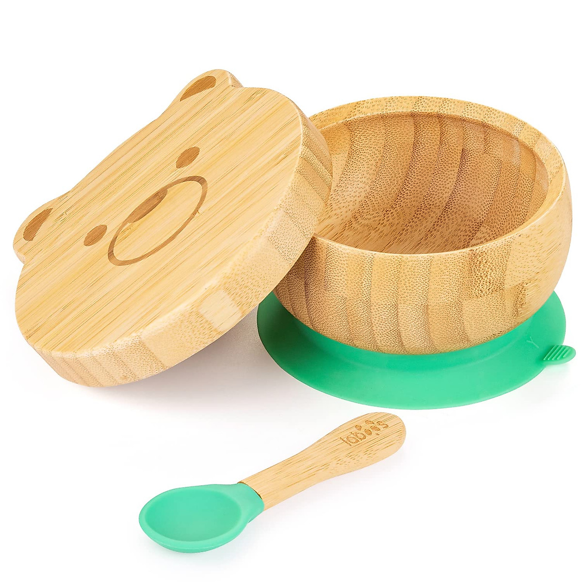 Suction Bowl with Lid and Spoon for Babies and Toddlers,Stay Put Feeding Bowl,Natural Bamboo Wood for Easy Clean Tableware, Perfect for Babies’ weaning Journey | Set of 3