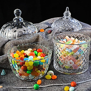 INFTYLE Glass Candy Dish with Lid Set of 4 Crystal Glass Candy Jar Jewelry Box Dappen Dish Cookie Jar for decorative storage gift idea