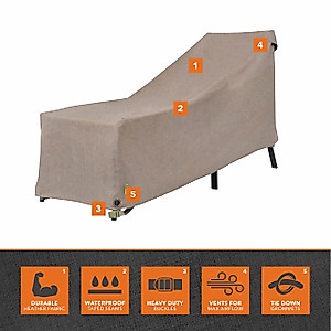 Modern Leisure Garrison Patio Chaise Lounge Cover - Waterproof Fabric - Outdoor Furniture Protection Perfect for Patio, Deck, and Porch - 65" L x 28" W x 29" H - Sandstone