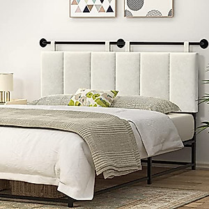BSHOMGI Wall Mounted Headboard, Height Adjustable Queen Headboard Only Soft Comfortable Velvet Upholstered Tufted Headboards for Queen Size Bed(Velvet Beige, Queen)