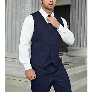 Men's 2 Piece Suit Slim Fit Wedding Groomsmen Suits Vest Pants Set Casual Business Tux Waistcoat and Trousers Navy Blue XXL