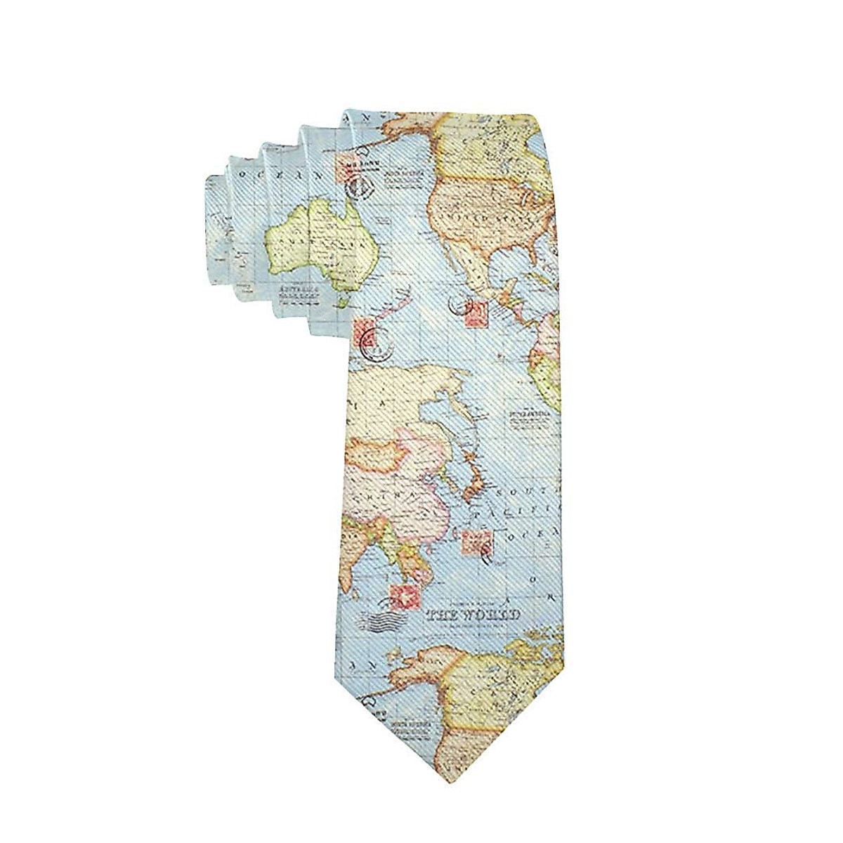 COLORFULSKY URTEOM Men's World Map Blue Travel Polyester Silk Casual Gentleman Tie Necktie Gift-One Size