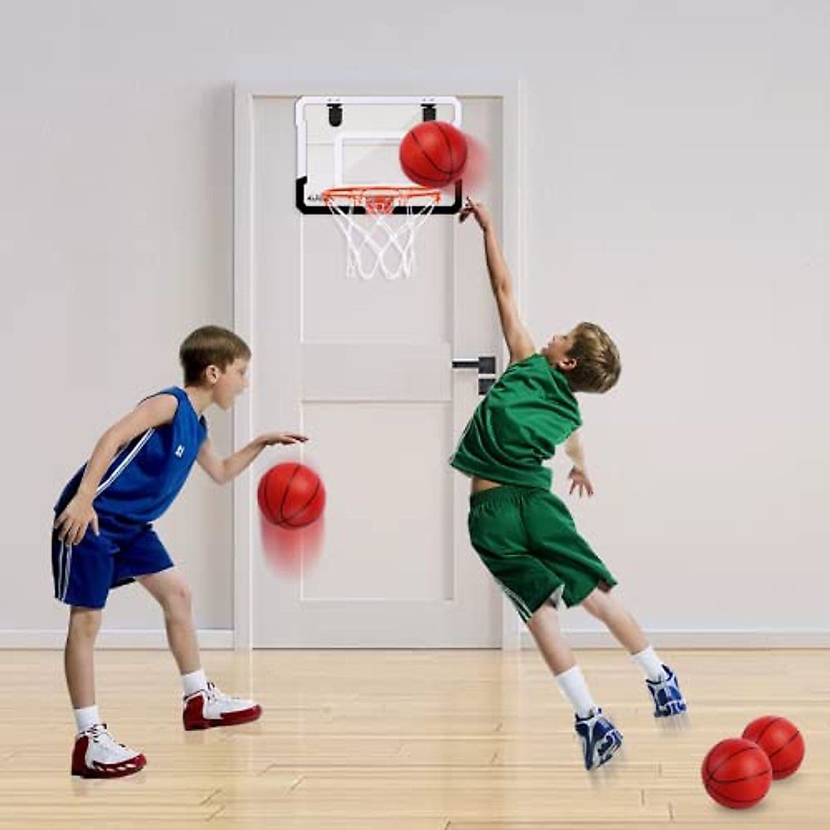 Xucutu Indoor Mini Basketball Hoop for Door - Foldable Over The Door Basketball Hoop Indoor for Kid with 4 Balls for Wall & Room Basketball Toy Gift for Boy Kids Teens
