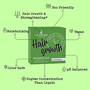 Hair Growth Shampoo Bar With Biotin, Rice Protein, Organic Jojoba. Eco Friendly, Vegan. Color Safe, pH Balanced. No Harsh Chemicals. Higher Concentration vs. Liquid