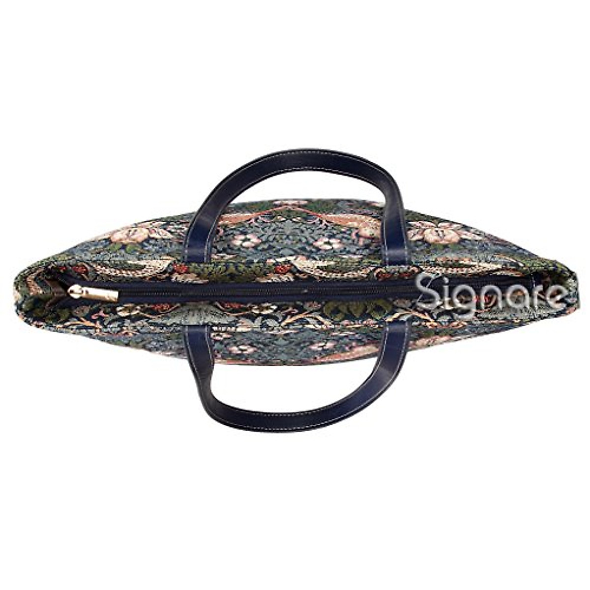 Signare Tapestry Shoulder Bag Tote Bag for Women with Blue Flower and Bird William Morris Strawberry Thief Design (SHOU-STBL)