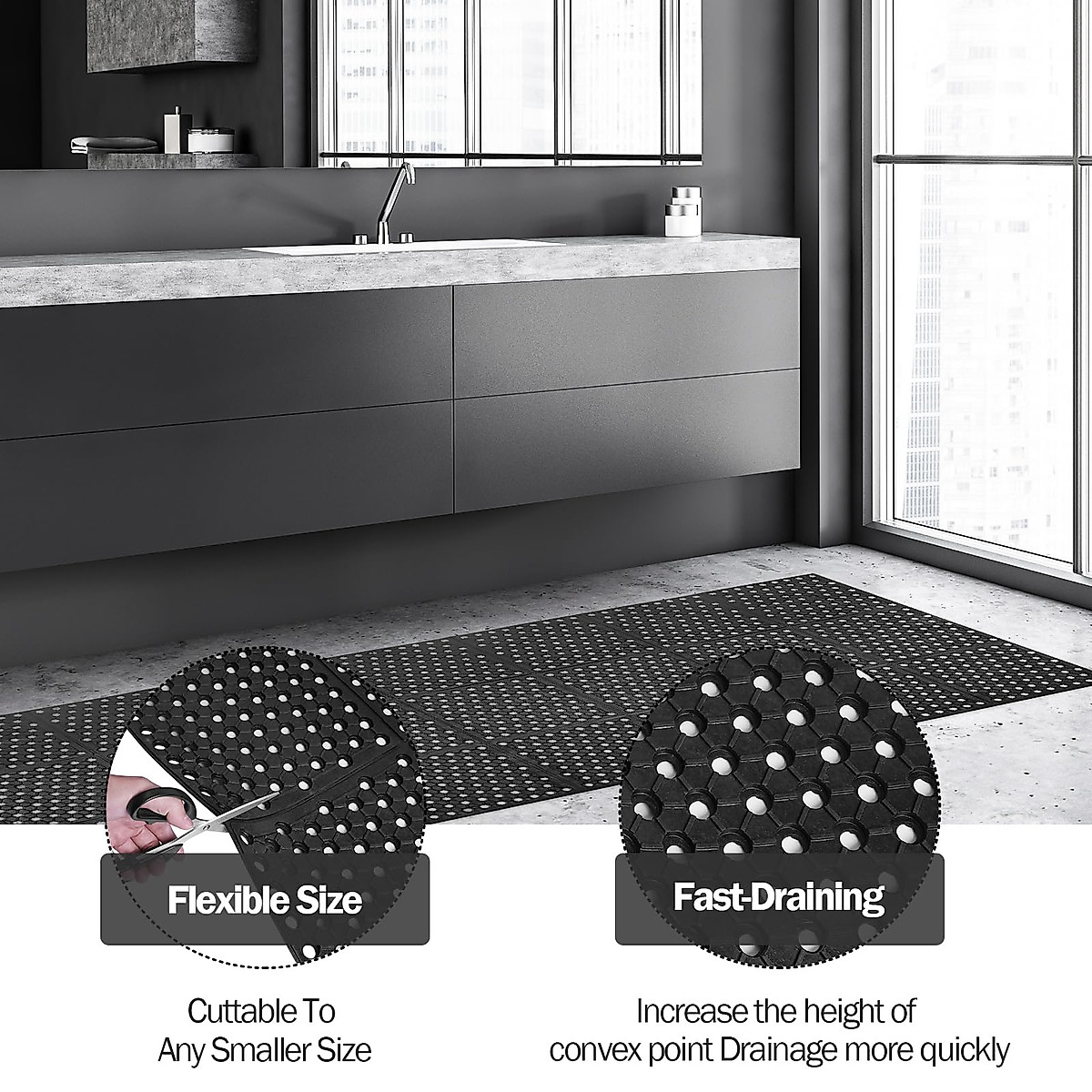 jxgzyy 83x35 Commercial Anti-Fatigue Drainage Rubber Matting Non-Slip Rubber Drainage Mat Commercial Kitchen Floor Mat Rubber Mat with Holes for Wet Area Use Black