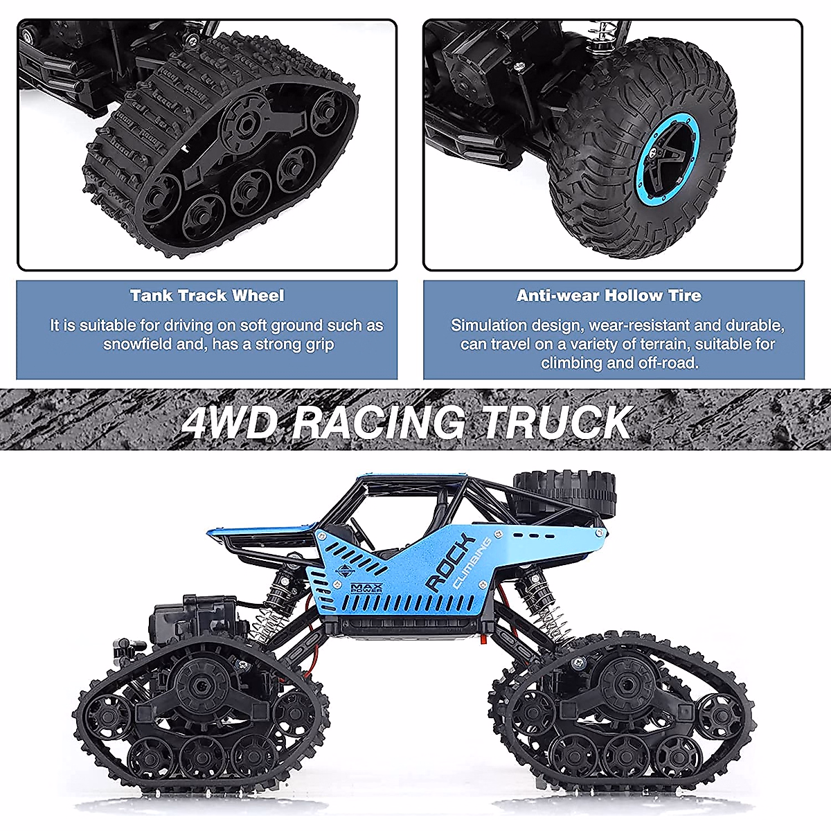 2 in 1 Remote Control Car, 1:14 Scale Remote Control Car, 4WD Dual Motors LED Headlight Rock Crawler, All Terrains Electric Toy Off Road RC Monster Vehicle Truck for Boys Kids and Adults (black)