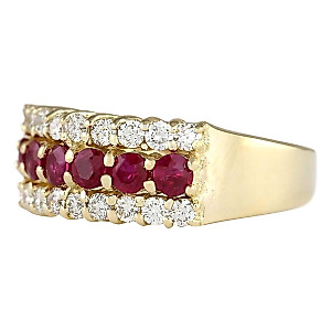 1.6 Carat Natural Red Ruby and Diamond (F-G Color, VS1-VS2 Clarity) 14K Yellow Gold Wedding Band Ring for Women Exclusively Handcrafted in USA
