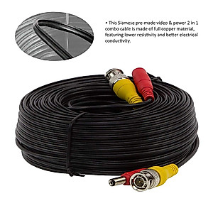 100ft Pre-Made All-in-One BNC Video and Power Cable with Connector for Surveillance CCTV Security Camera Video System - Black