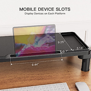AMERIERGO Triple Monitor Stand, Dual Monitor Stand with Angle Adjustable, Dual Monitor Riser with 3 Slots for Tablet & Cellphone, Desktop Computer Stand for Monitor/Laptop/Printers/PC