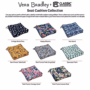 Classic Accessories for Vera Bradley Water-Resistant Patio Chair Cushions, 19 x 19 x 5 Inch, 2 Pack, Rain Forest Canopy Coral