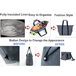 Insulated Grocery Thermal Tote Bags for Frozen Cold Hot Foods, Reusable Insulation Zippered Bag for Shopping, Travel, Picnic or Lunch, Red