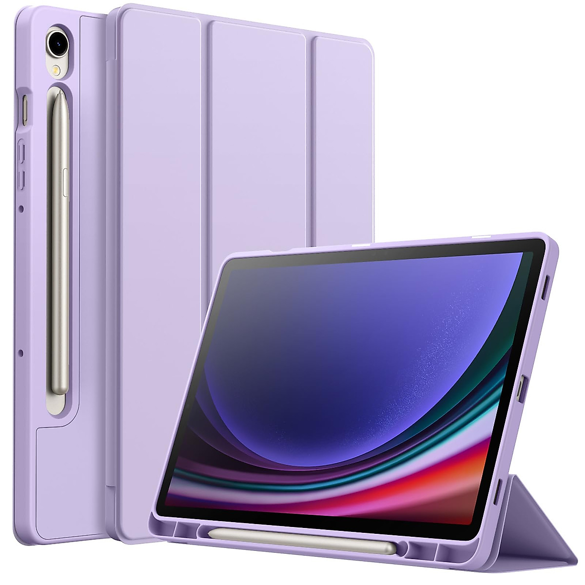 JETech Case for Samsung Galaxy Tab S9 11 Inch with S Pen Holder, Soft TPU Tri-Fold Stand Protective Tablet Cover, Support S Pen Charging, Auto Wake/Sleep (Light Purple)