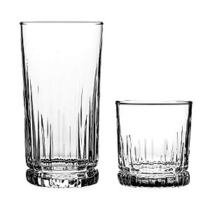Anchor Hocking 16 Piece Anniston Drinking Glass Set Set of 8 Tumblers/Highball Glasses & 8 Rocks Glasses