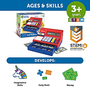 Learning Resources Pretend & Play Calculator Cash Register - 73 Pieces, Ages 3+ Develops Early Math Skills, Play Cash Register for Kids, Toy Cash Register, Play Money for Kids