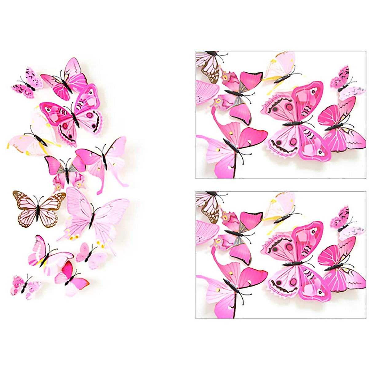 Somotersea 24PCS 3D Butterfly Wall Decal Removable Refrigerator Magnets Stickers Decor for Kids Room Decoration Home and Bedroom Art Mural Pink