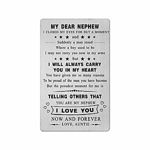 Yobent Nephew Card from Auntie, Happy Nephew Christmas Birthday Gift Card, Personalized Nephew Graduation Present Wallet Card, I Love My Nephew Gift, Valentine's Day Card for Favorite Nephew