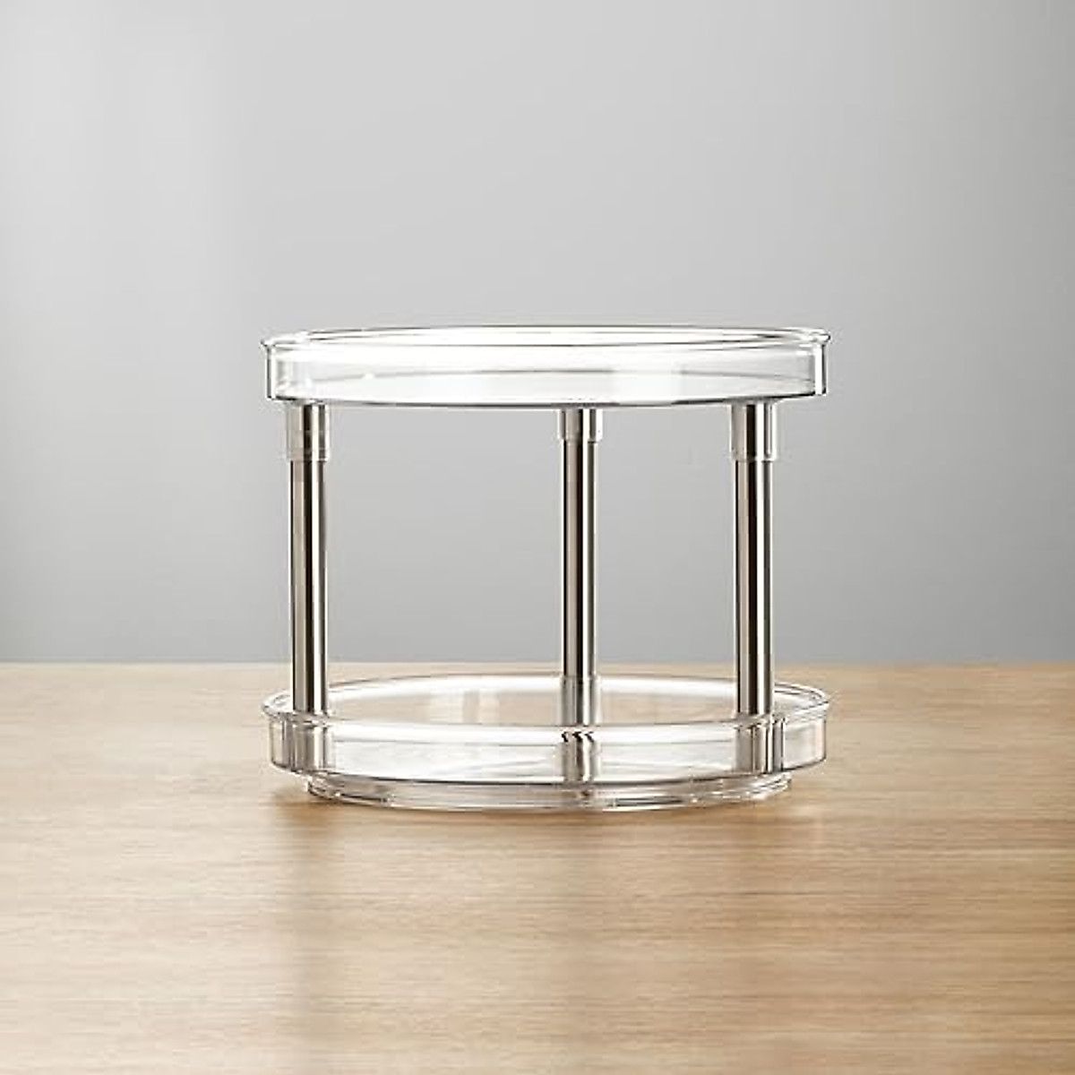 mDesign 2-Tier Lazy Susan Makeup Organizer - 9-Inch Lazy Susan Turntable Organizer for Bathroom Counter, Cabinets, Vanity - Bathroom Lazy Susan for Cosmetics Storage - Ligne Collection, Clear/Chrome