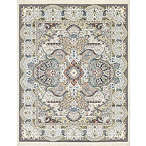 Unique Loom Narenj Collection Classic Traditional Medallion Textured Design Area Rug, 8 x 10 ft, Ivory/Tan