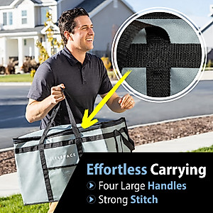 Sleek Space Large Insulated Bag for Hot or Cold Food. Collapsible Cooler Bag, Thermal Bags Food Delivery Bag, Picnic Lunch Bag, Frozen Food Shopping Bag, Large Pizza Bag, Instacart Grocery Tote