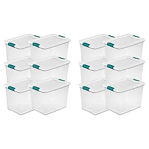 Sterilite Multipurpose 25 Quart Capacity Clear Plastic Storage Tote Home and Office Organization Bins with Latching Lids and Handles, (12 Pack)
