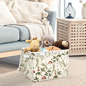 Kigai Mushroom Twig Storage Bins Foldable Large Cube Storage Box with Lids and Handles for Home Organizer Closet Office Decor 16.5x12.6x11.8 In