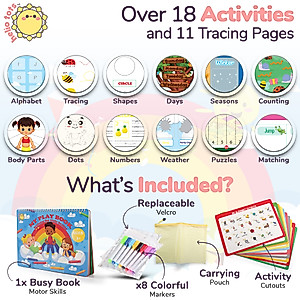 Helio Tots Play Book - Activity Book for Kids Ages 3-5 – Preschool Sensory Toy - 18 Different Activities and 11 Tracing Pages - Fine Motor Skills Toy for 3 Year Old Boy and Girl – Toddler Busy Toy