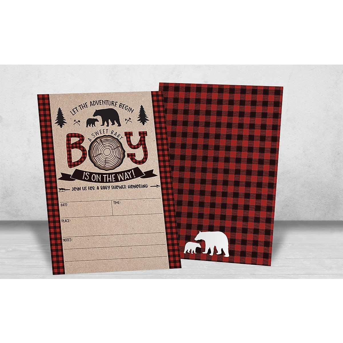 Your Main Event Prints Lumberjack Baby Shower Invitations - Boy Baby Shower Invitations - Mama Bear Baby Shower Invites - Woodland Baby Shower Invitations - 20 Fill-In Invitations and White Envelopes