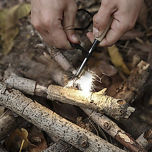 Kasmer Fire Starter Kit Survival Tools Ferro Rod Waterproof Fire Starting Jute Rope Wax Infused Wick Tinder Flint and Steel for Camping Backpacking Hiking Gears black with jute rope One Size