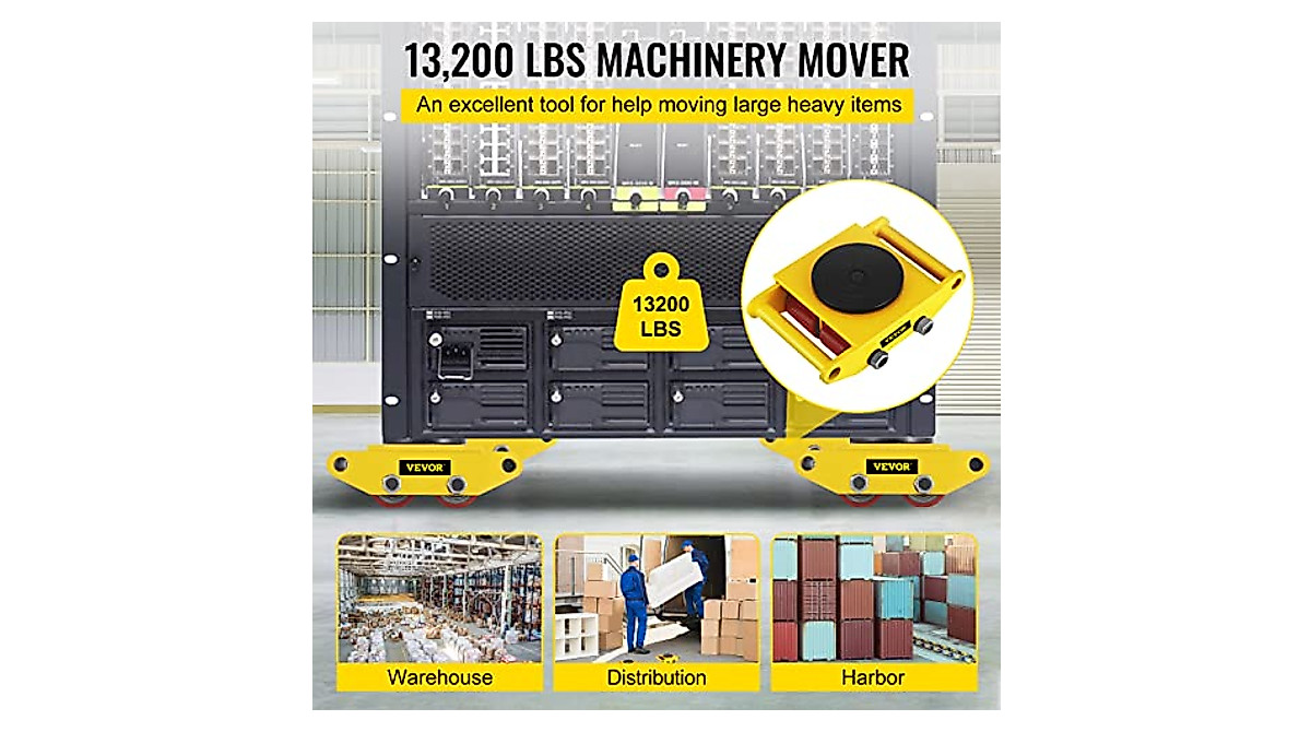 Heavy Duty Machinery Mover - 13,200 lbs Capacity with 360° Rotation