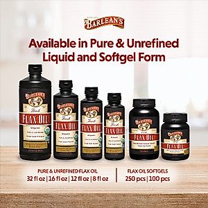 Barlean's Organic Flaxseed Oil Liquid, Cold Press Flax Seeds, 7,640mg ALA Omega 3 Fatty Acid Supplement for Healthy Hair, Skin, and Eyes, Vegan & Gluten Free, 12 oz