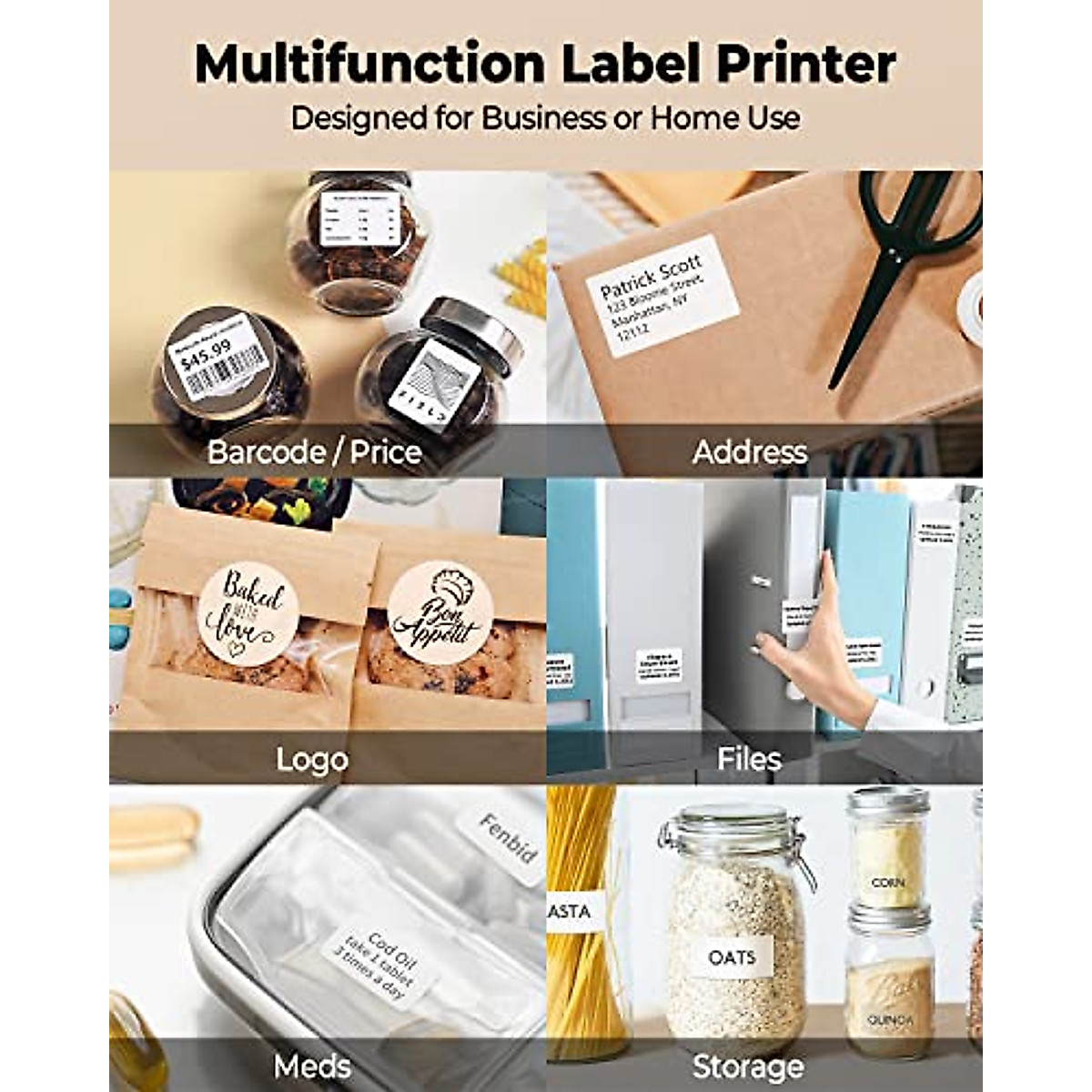 Phomemo Barcode Label Printer M110 Label Printer, Upgraded Bluetooth Portable Thermal Label Maker for Small Business, Address, Office, Home for Phone; for PC/Mac(USB), with 100pcs Labels, Snow White