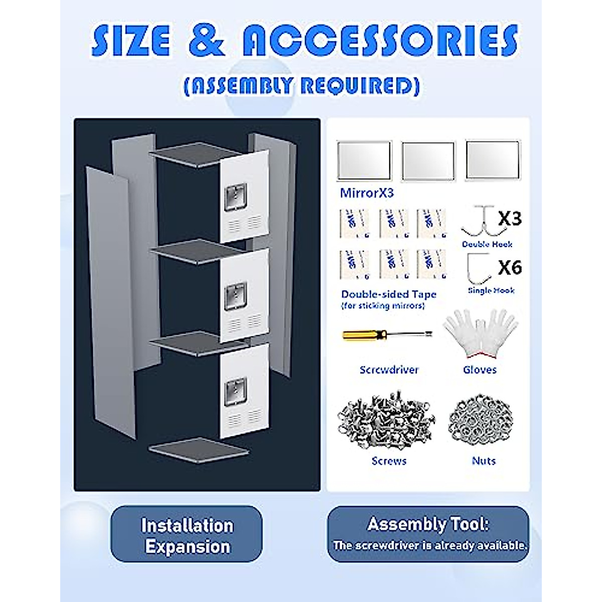 KAER 3 Doors Metal Locker,Lockable Storage Cabinet,Metal Lockers for Employees,Locker for School, Gym, Home, Office, Garage Storage Cabinet with Mirror Hook and Assembly Tool (Off-White, Unassembled)