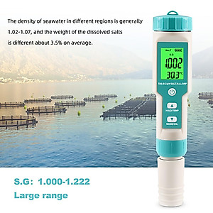 pH Meter for Water 7 in 1 PH/TDS/EC/Salt/S.G/ORP/Temp Meter,pH Tester Digital Backlit Waterproof LCD,TDS Meter EC Meter PPM Meter Suitable for Pools, Drinking Water, Aquariums, Hydroponic Cooking.
