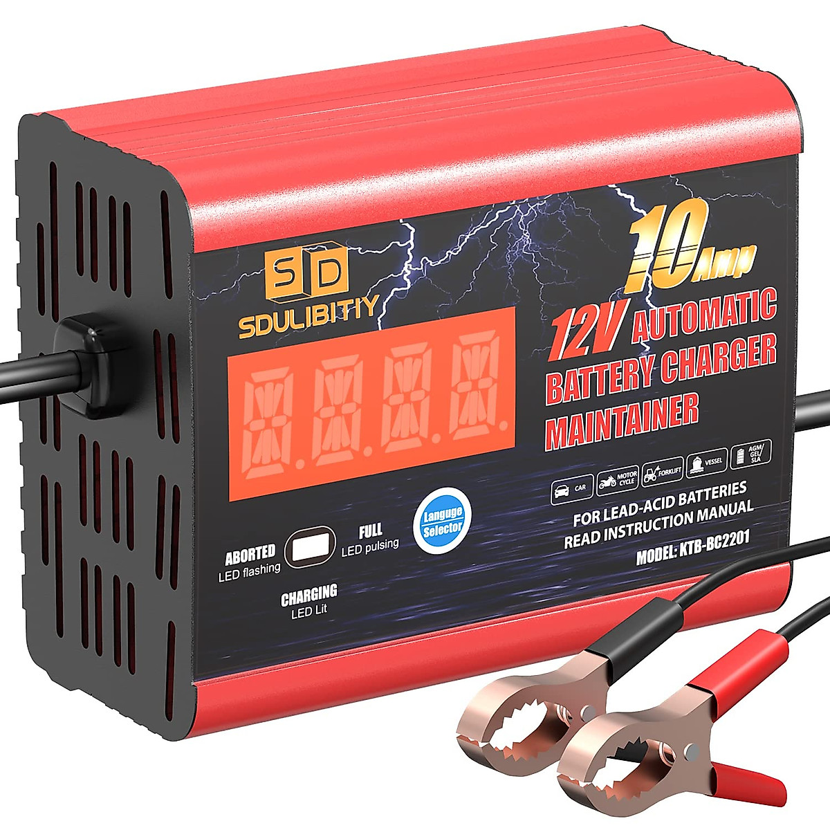 10A Fully-Automatic Smart Charger | 12V Automotive Car Battery Charger | Trickle Battery Charger Maintainer for Car Truck Motorcycle Lawn Mower Boat Marine Lead Acid Batteries