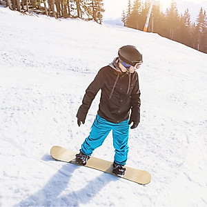 Goplus Wood Snowboard, Sledding Board W/ Adjustable Step-in Bindings, Contoured Foot Deck, ASTM Approved Skiing Board Winter Sports Ideal for Beginners, Kids & Teens Age 5+