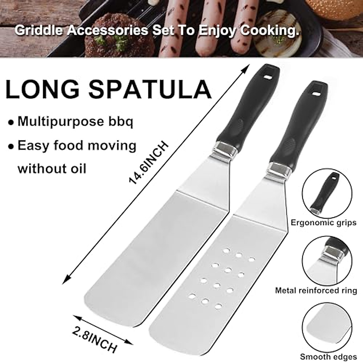 ROMANTICIST Professional Griddle Accessories Set with Carry Bag, Stainless Steel 25PC Grill BBQ Spatula Set, Complete Flat Top Grill Tools Kit for Men Women Indoor/Outdoor Hibachi Grilling
