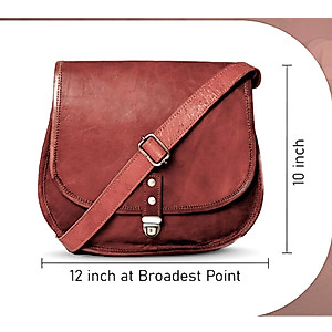 Firu-Handmade 12 inches Vintage Style Brown Leather Crossbody Bag Messenger Satchel Tablet Bag for Men and Women