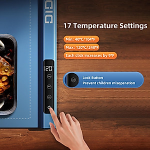 Electric Warming Tray, Warming Mat for Food with 17 Temperature Settings and Timing, Rollable & Portable Premium Silicone Electric Heating Tray with Auto Shut-Off and Lock for Parties Buffet (Blue)