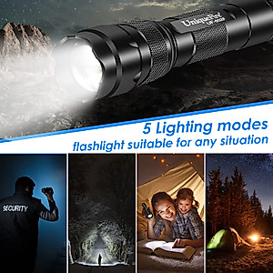 UniqueFire Bright Flashlight T6 LED Handheld Tactical Pocket Mini Penlight丨 5 Modes Waterproof Handheld Torch Portable Small Lanterna for Diary Lighting Hurricane Camping (Pack of 2)