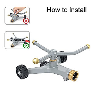 STYDDI Metal Rotating Water Sprinkler for Yard, Heavy Duty Metal 3-Arms 360 Degree Automatic Rotary Lawn Sprinkler with Wheeled Base for Outdoor Lawn and Garden, Yard