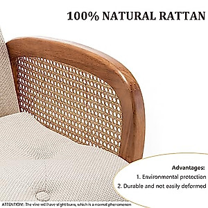 POINTANT Rattan Accent Chair Modern Chair with Rattan Arms Reading Side Mid Century Chair Living Room Chair Boho Chair with Wooden Frame for Home Bedroom Beige